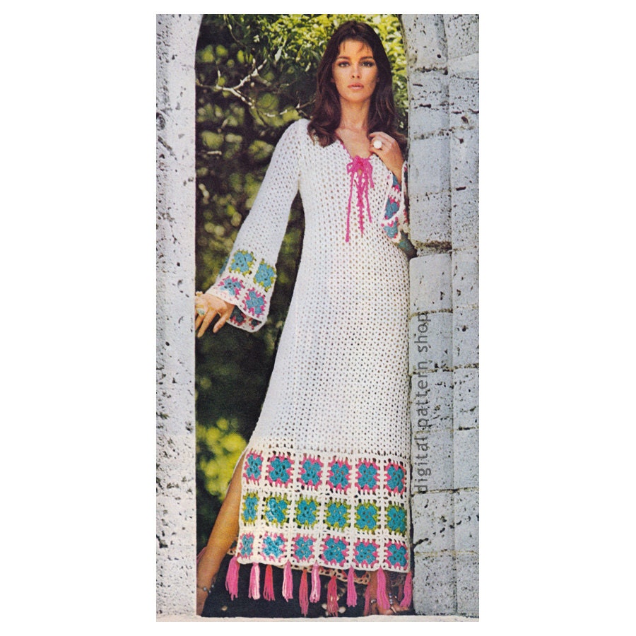 Crochet Dress Pattern Granny Square Trim Maxi Dress Crochet