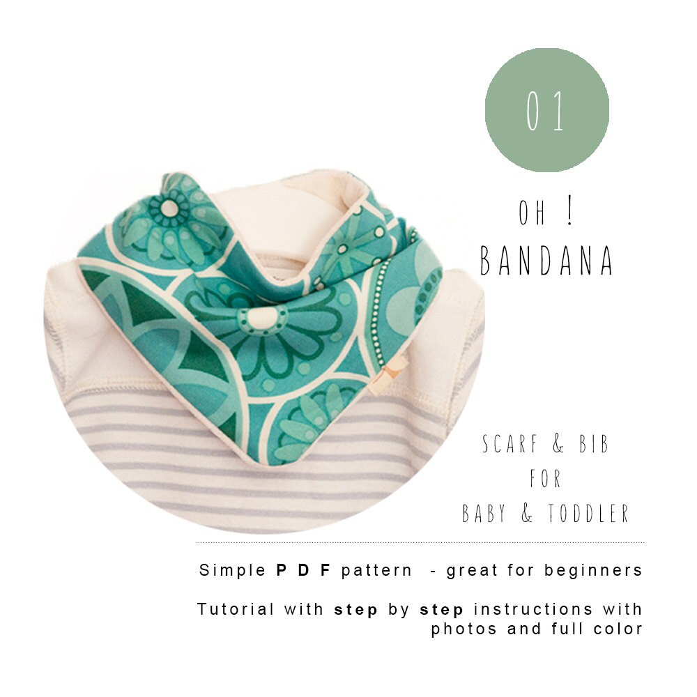 Bandana Bib PDF sewing pattern. Baby scarf bib tutorial