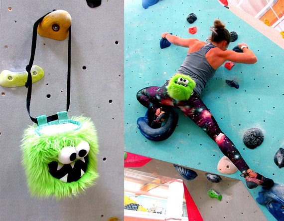 Green Five Toothed Monster Chalk Bag by CrafticClimbing on Etsy