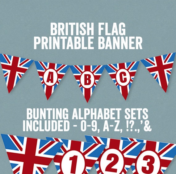 Printable British Bunting British Banner Alphabet theme party