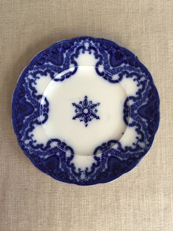 Antique Flow Blue Knox Pattern Plate by New Wharf Pottery