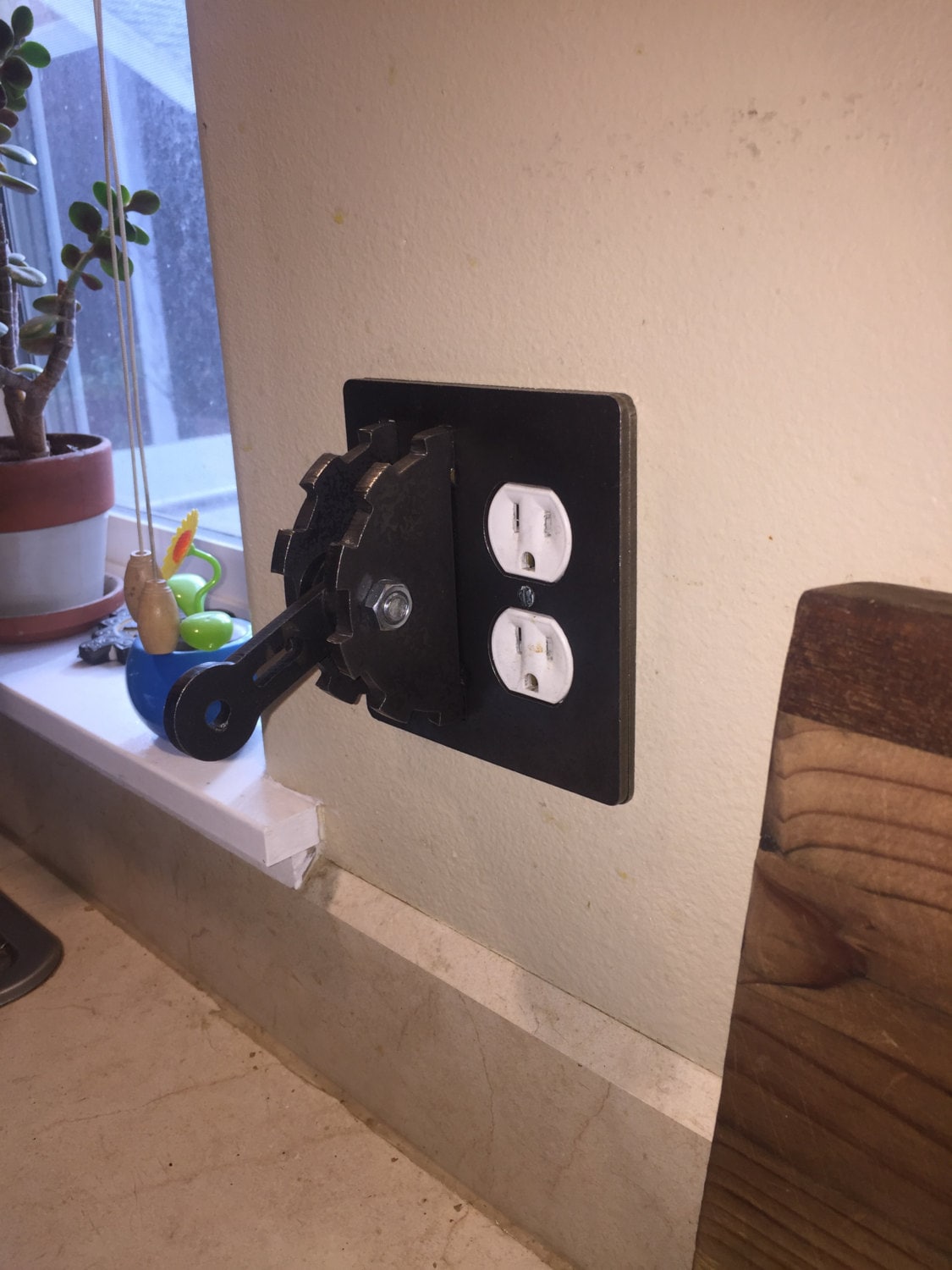 Gear Light Switch Cover with Lever and Outlet. Steampunk