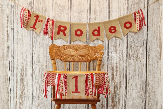 SET My First Rodeo Burlap Banners Cowboy Cowgirl 1st First