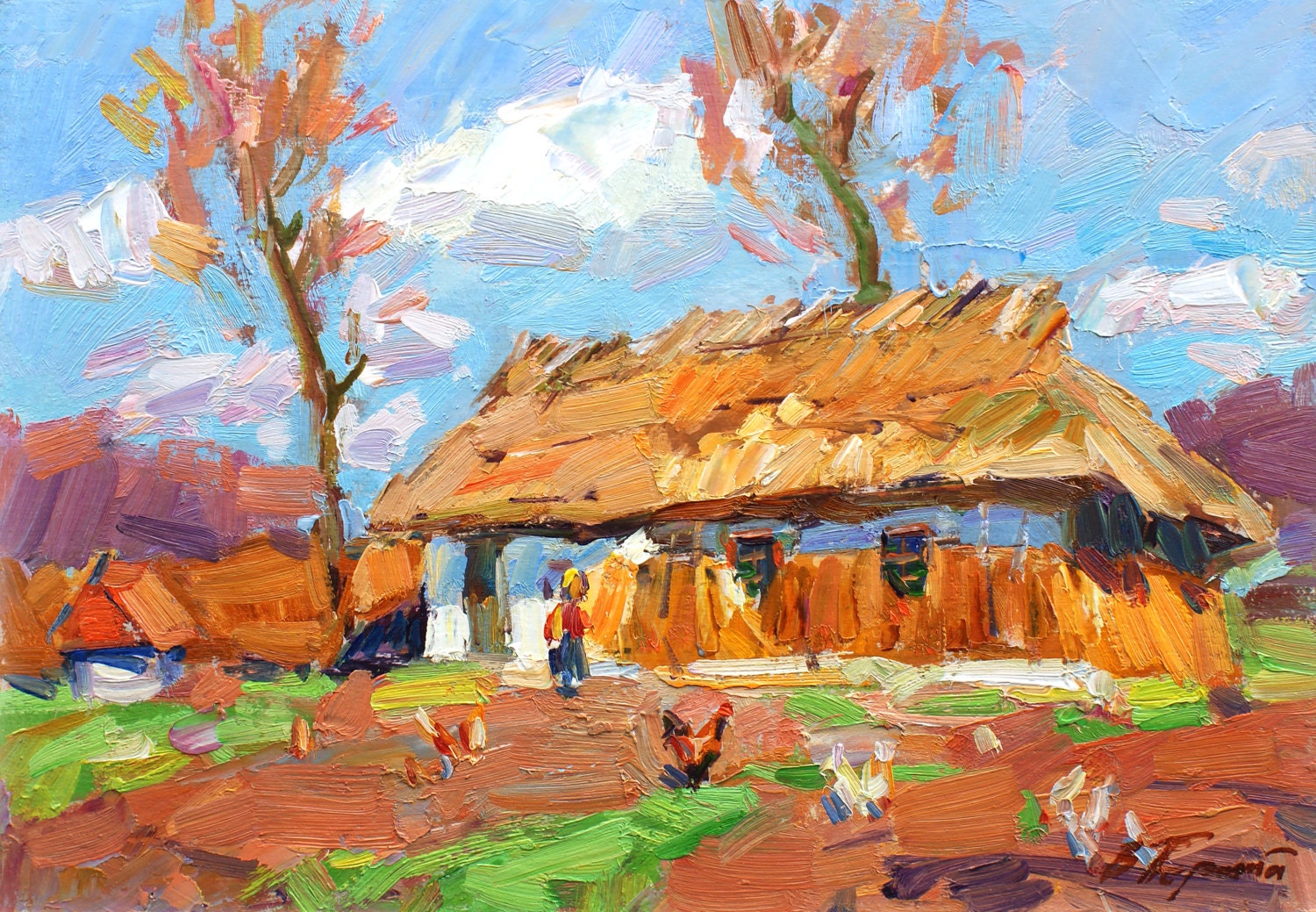 Spring Rural Landscape ORIGINAL OIL PAINTING by by FineArtVintage