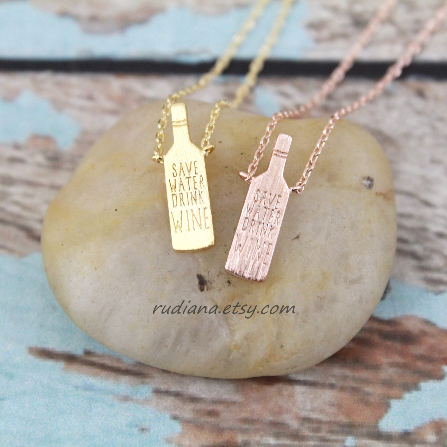 Gold Save Water Drink Wine Bottle Charm Necklace Small Charm