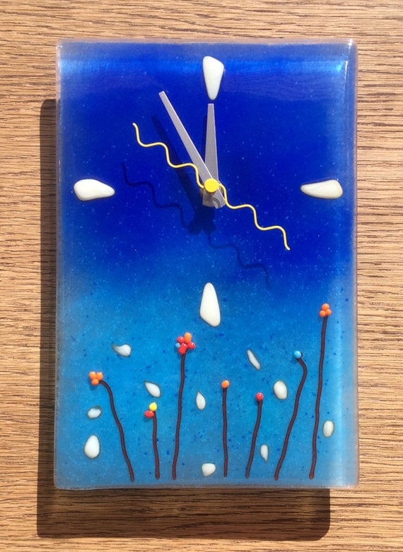 Blue Northern Fused Glass Wall Clock