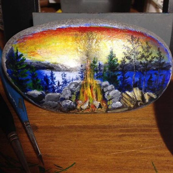 Hand Painted Campfire rock