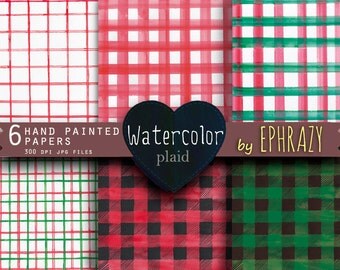 buffalo plaid digital paper red green and black and white