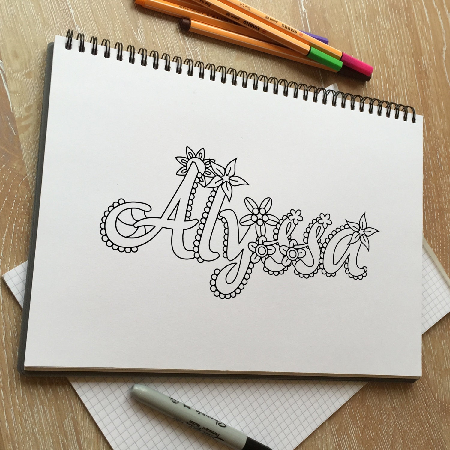 Alyssa adult coloring page. INSTANT DOWNLOAD Printable
