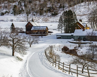 Wood Fence Rustic Winter Snowy Landscape in the Country Color