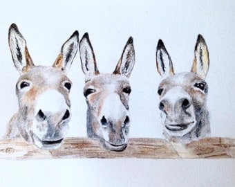 Watercolor donkey | Etsy