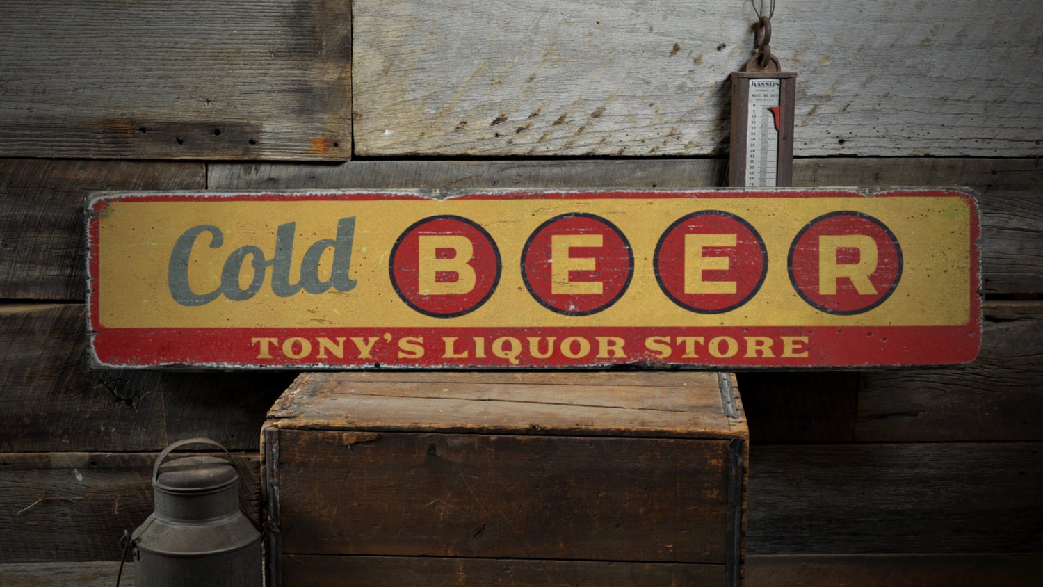 Cold Beer Wood Sign Custom Bar Owner Name Sign Liquor Store