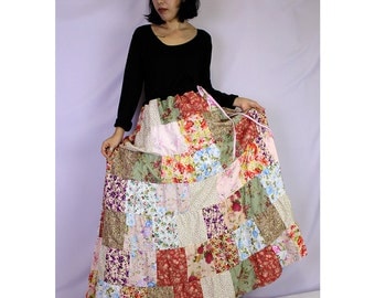 Long patchwork skirt | Etsy