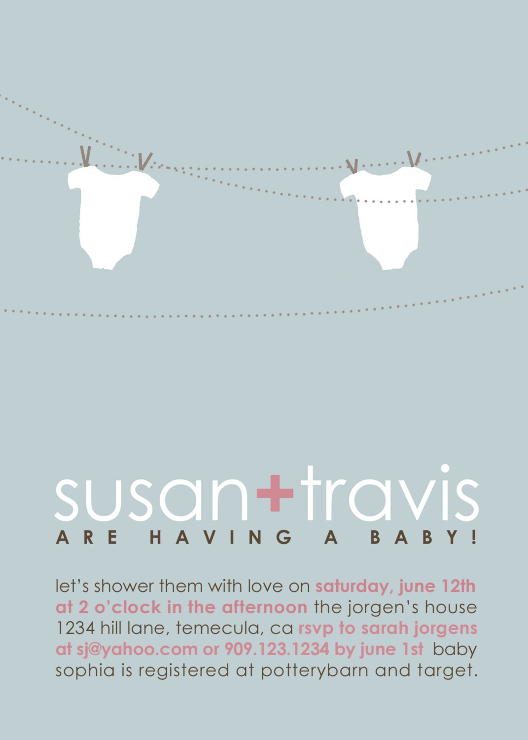 Onesie Shower Invitation Onesies on a clothesline by westwillow