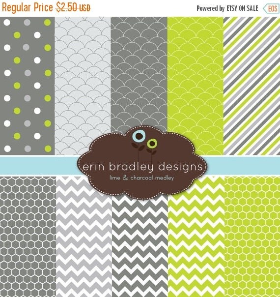 SALE Digital Scrapbooking Papers Lime Green by ErinBradleyDesigns