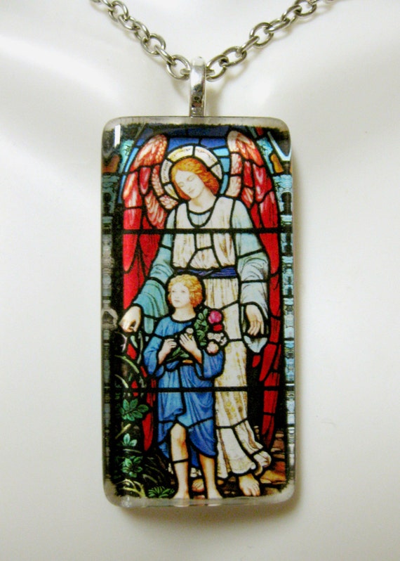 Archangel Raphael stained glass window pendant with chain