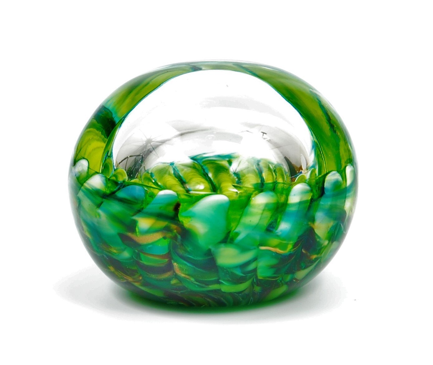 Hand Blown Glass Bubble Paperweight In Lime And Grass Green