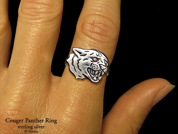 Cougar Head Ring Sterling Silver Puma Ring Mountain Lion Ring