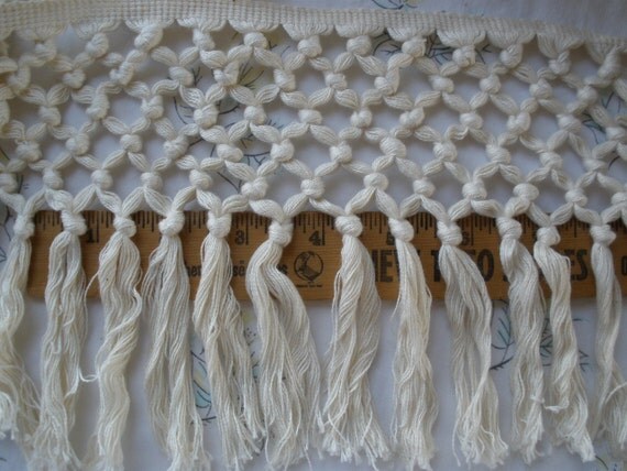 Boho Macrame Fringe trim 6 wide cotton blend knotted by kabooco