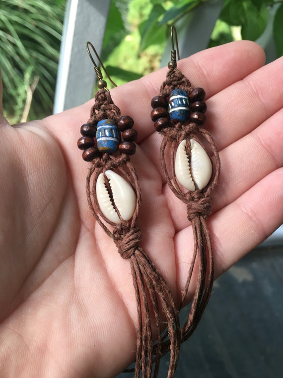 Wood Beaded Earrrings Hemp Jewelry Boho Style Earrings Hemp