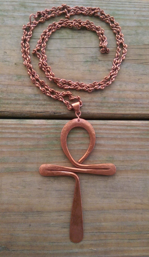 Copper ankh necklace and hand shaped chain