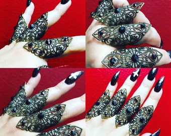 Gold henna leaf tattoo rings. Set of 5