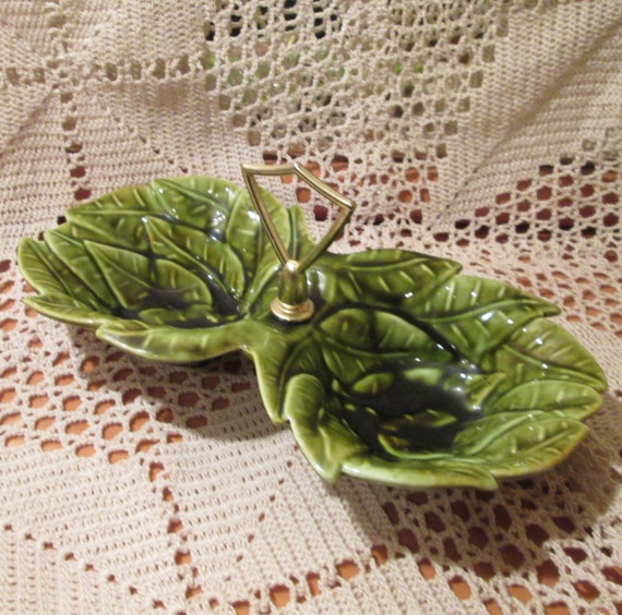 Vintage Wade California Pottery Green Leaf Design Tidbit Tray