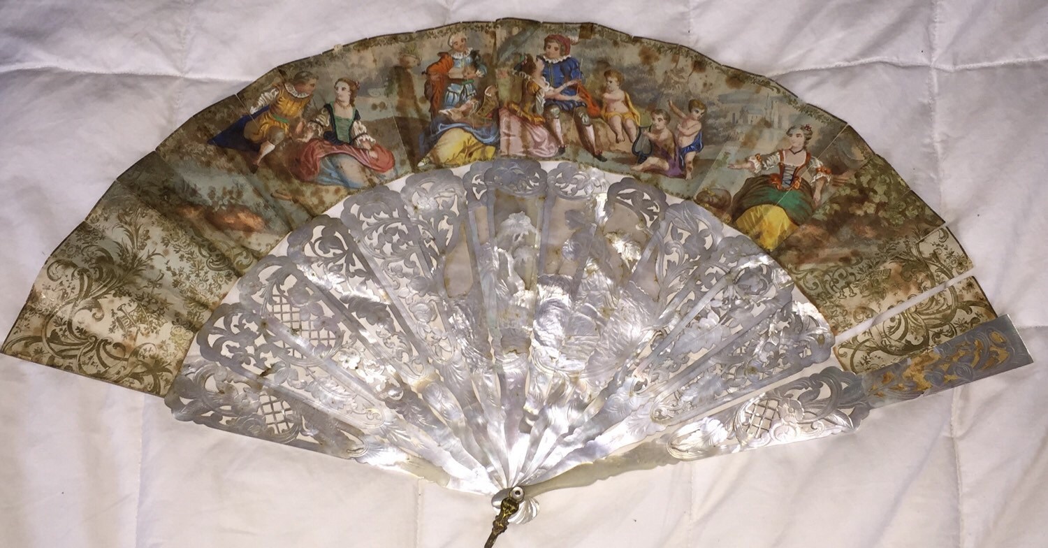 Antique French Rococo Fan Georgian Victorian Ca 1800s Hand