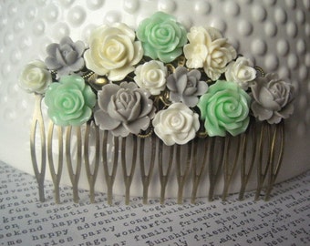Mint green hair comb | Etsy