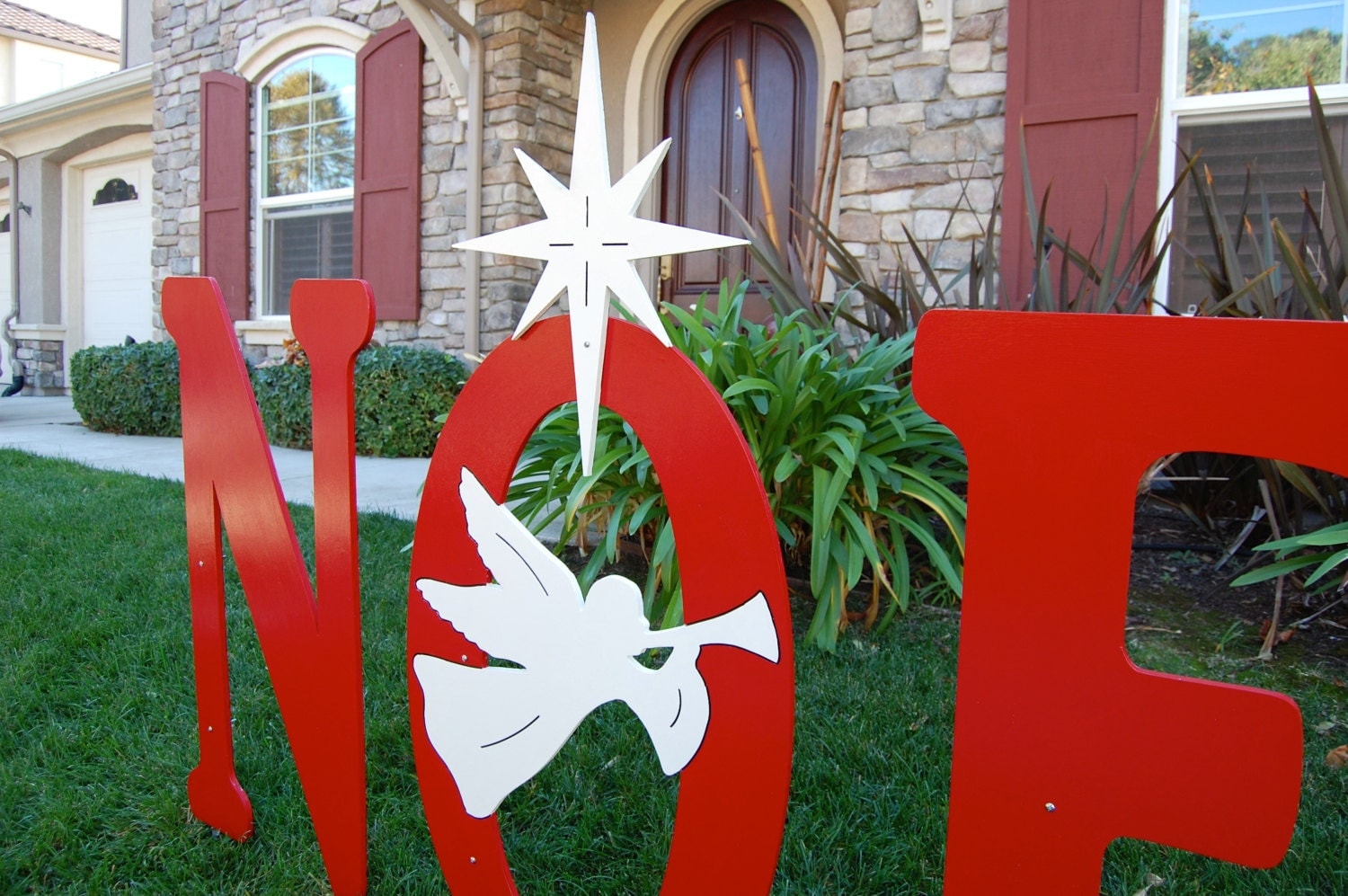 Noel Christmas Sign with Engraved Angel Yard Art Sign Large