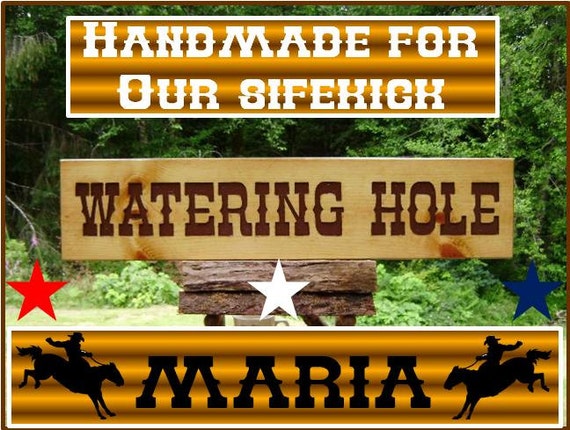 Watering Hole sign handmade on rustic golden by SolitudeValley