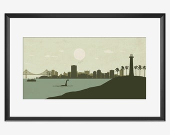 Long Beach CA Art Print Long Beach CA Skyline Wall Art Long