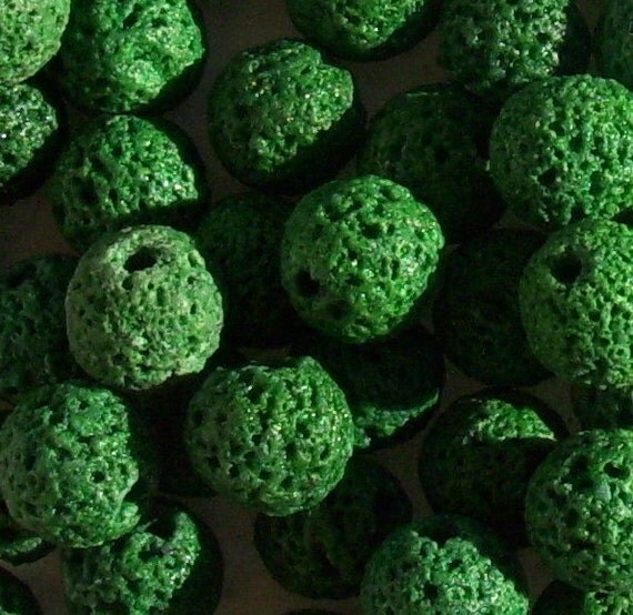 Dyed Lava Rock 8mm Beads Lime Green 10pcs Smooth Round