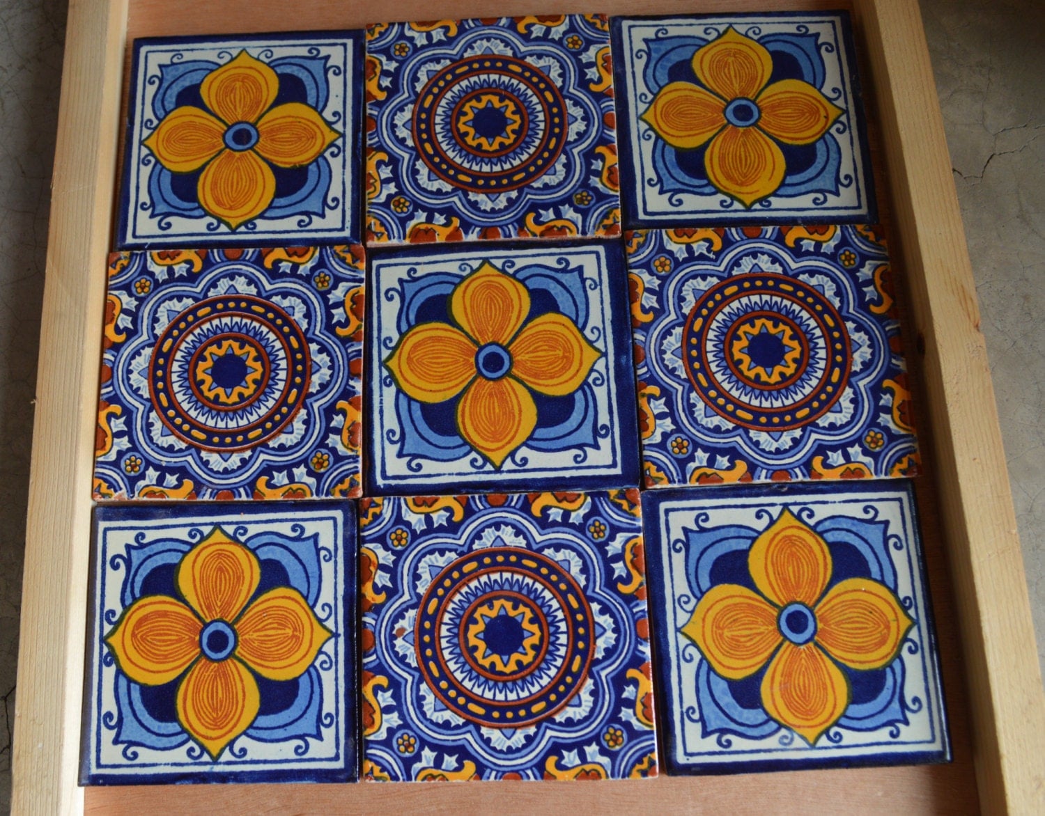 9 Mexican Talavera tiles hand-painted 4 X 4