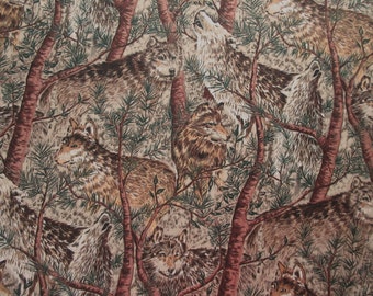 Wolf cotton fabric | Etsy