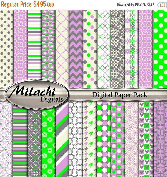 80% OFF SALE Gray beige lime plum digital paper pack, scrapbook papers ...