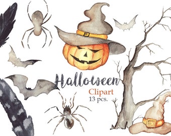 Watercolor Halloween Clipart Spooky Halloween Party Clip Art