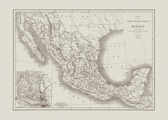 ANTIGUO mapa de México mapa histórico de México arte de