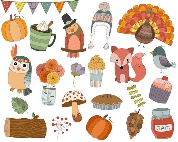 Autumn Doodles Clip Art Set of 22 300 DPI PNG JPG and