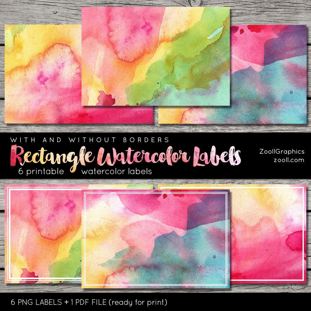 Rectangle Watercolor Labels With And Without Borders 2x3