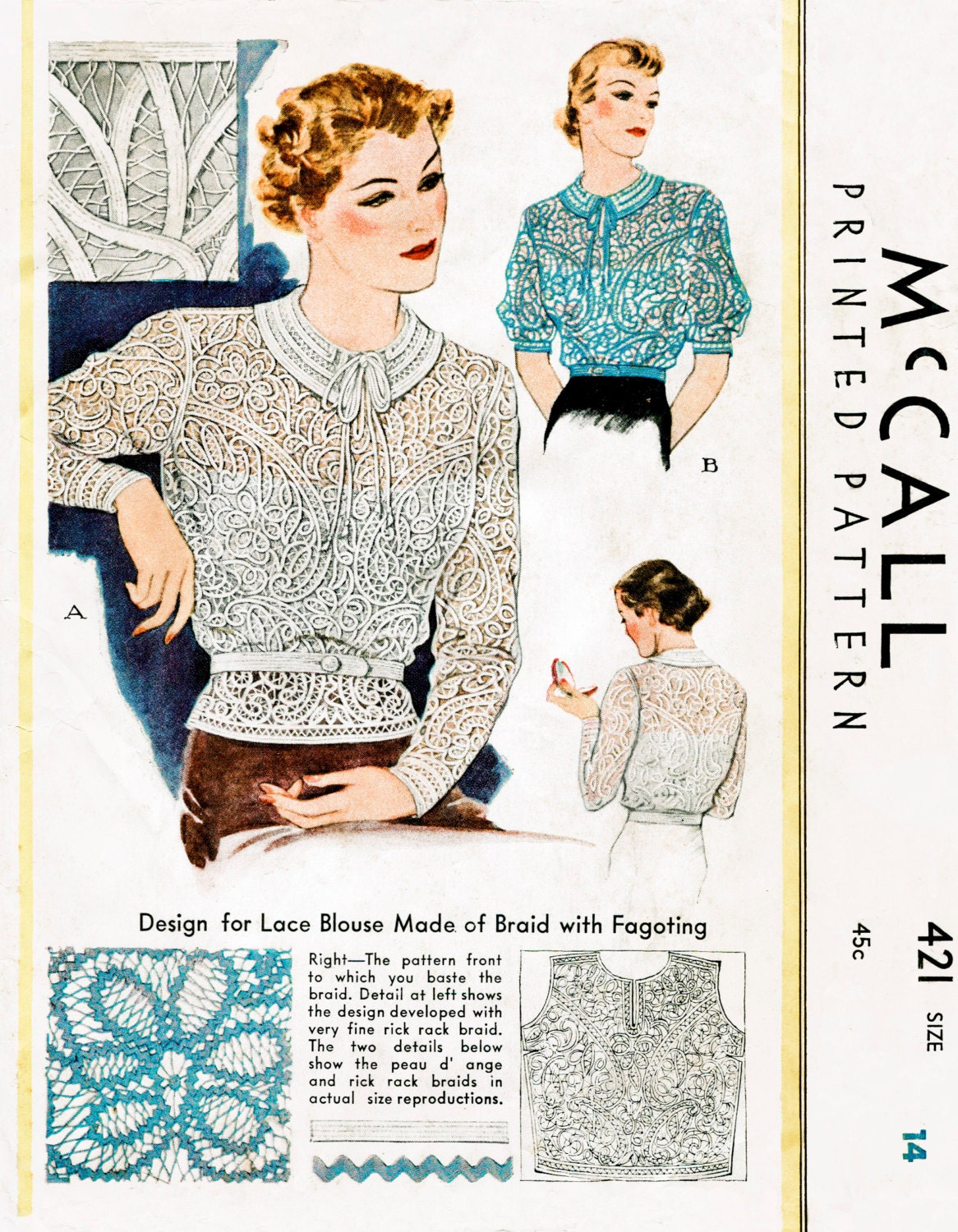 1930s 30s Vintage Blouse Sewing Pattern Long Or Short Sleeve