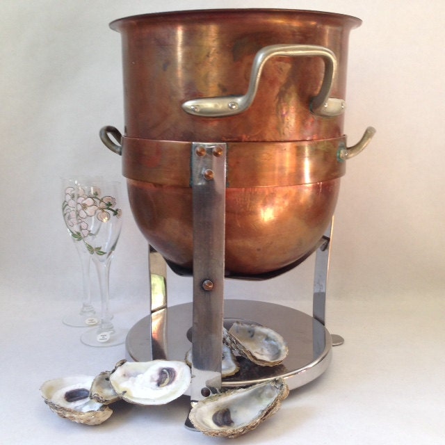 large copper pot in stand; fabulous for serving soup or as an ice ...