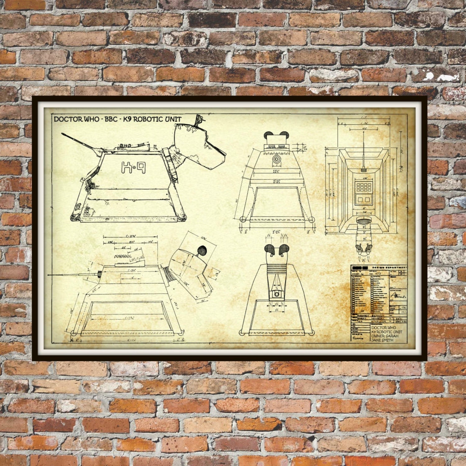 Dr Who K-9 K9 Robotic Unit Print Poster Dr Who Blueprint