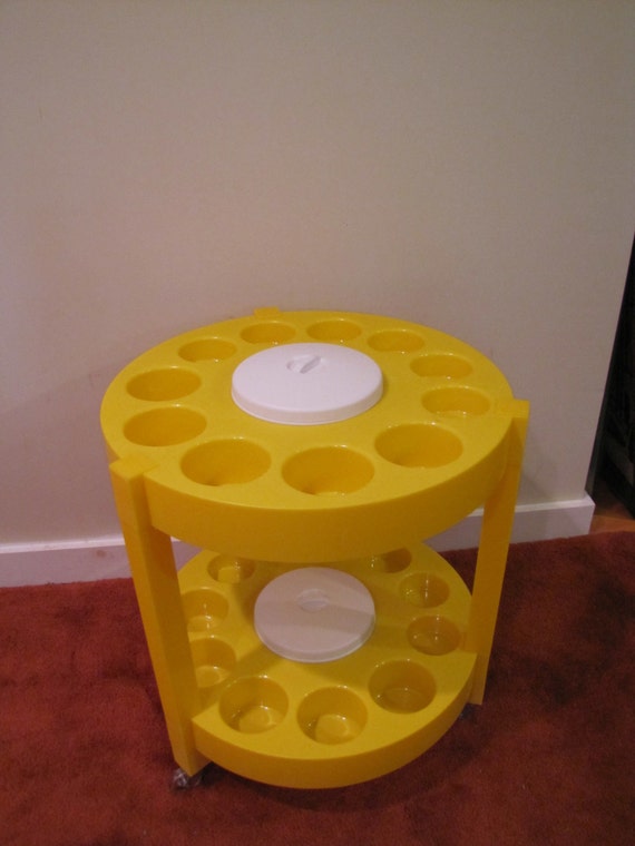 Retro Mod Bar Cart Yellow Plastic Bar Cart Drink Caddy