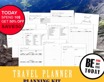 GREY EDITABLE Travel Planner Kit Chevron Printable PDF