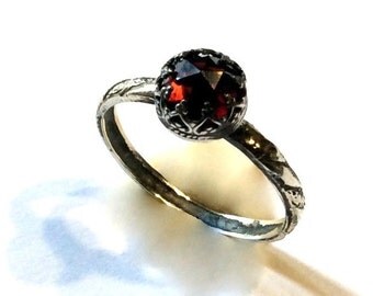 Gypsy ring Garnet ring silver ring boho ring crown by artisanlook
