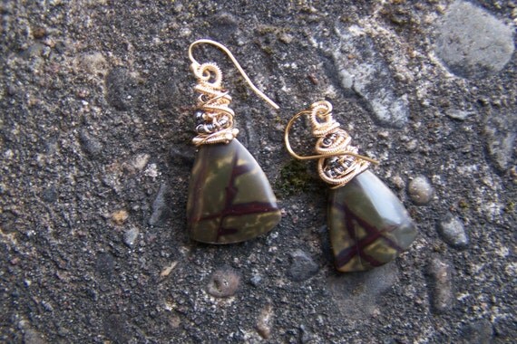 Red Creek Jasper Earrings Jasper Gemstone Earrings Green