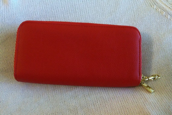 Red and Gold Wallet Vintage Faux Leather Red Clutch Small