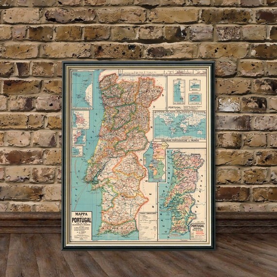 Portugal map Old map of Portugal fine print Vintage map