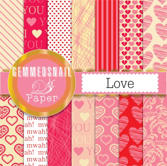 Love digital paper 'Love' 14 valentines digital papers